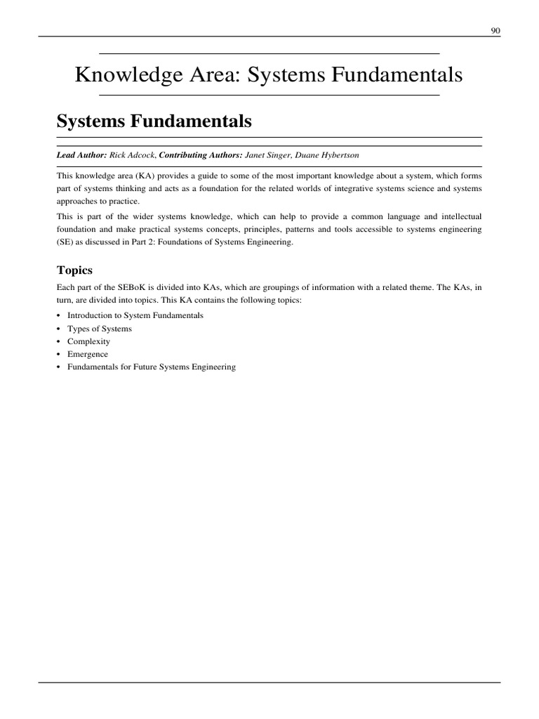 Knowledge Area: Systems Fundamentals | PDF | System | Systems Engineering