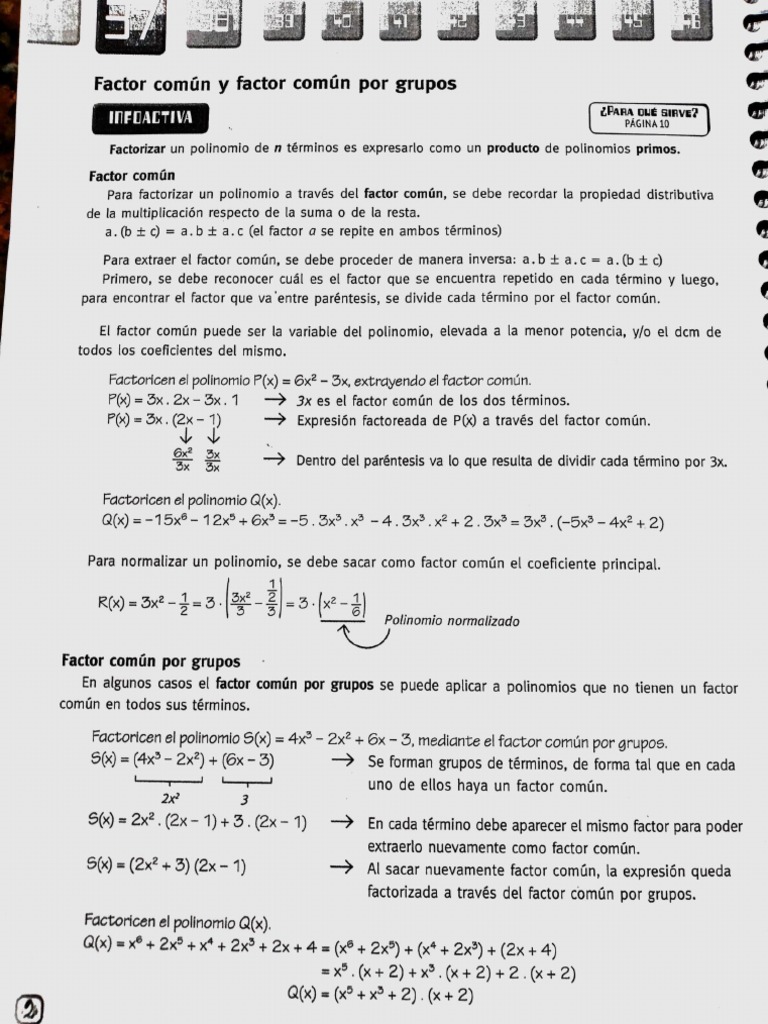 Factor Común y Normalización de Polinomios | PDF | Factorización ...