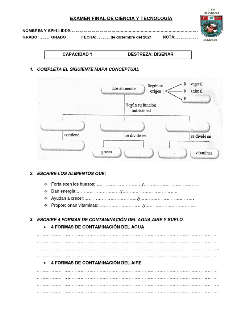 Examen Final de Ciencia y Tecnología | PDF