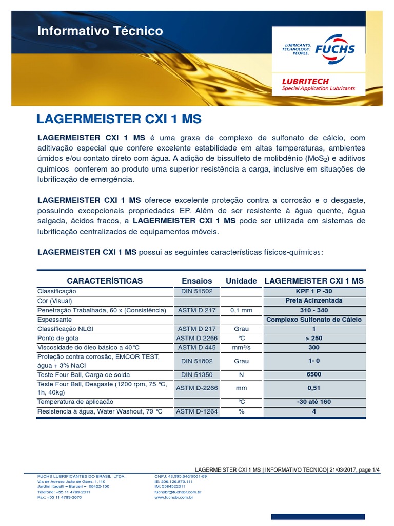 LAGERMEISTER CXI 1 MS - INFORMATIVO TEìCNICO | PDF | Lubrificação