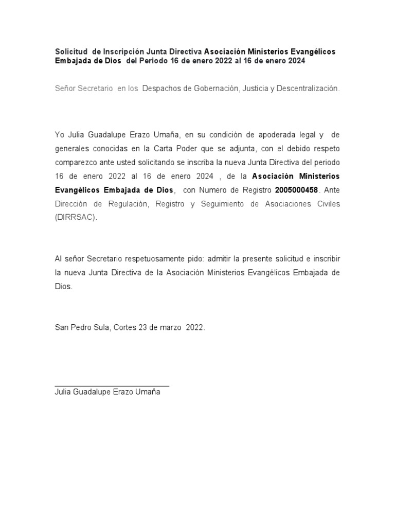 Solicitud Inscripcion Junta Directiva | PDF