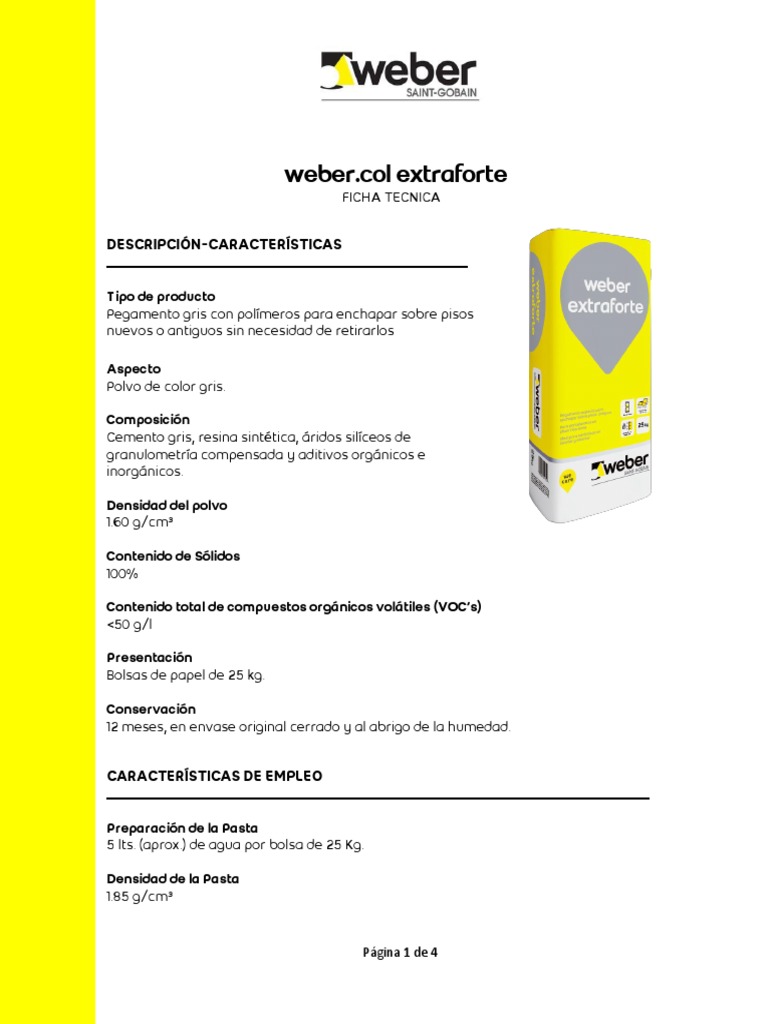 Ficha Tecnica Weber - Col Extraforte | PDF | Hormigón | Materiales