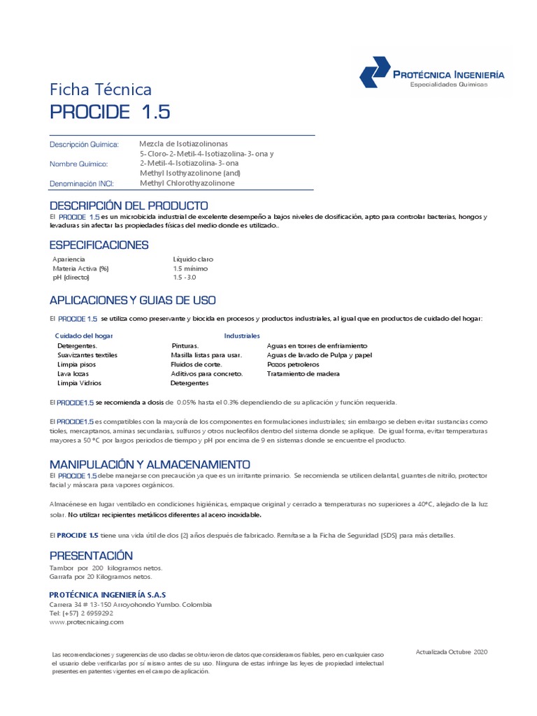 Uso y características de Procide 1.5 | PDF | Detergente | Química
