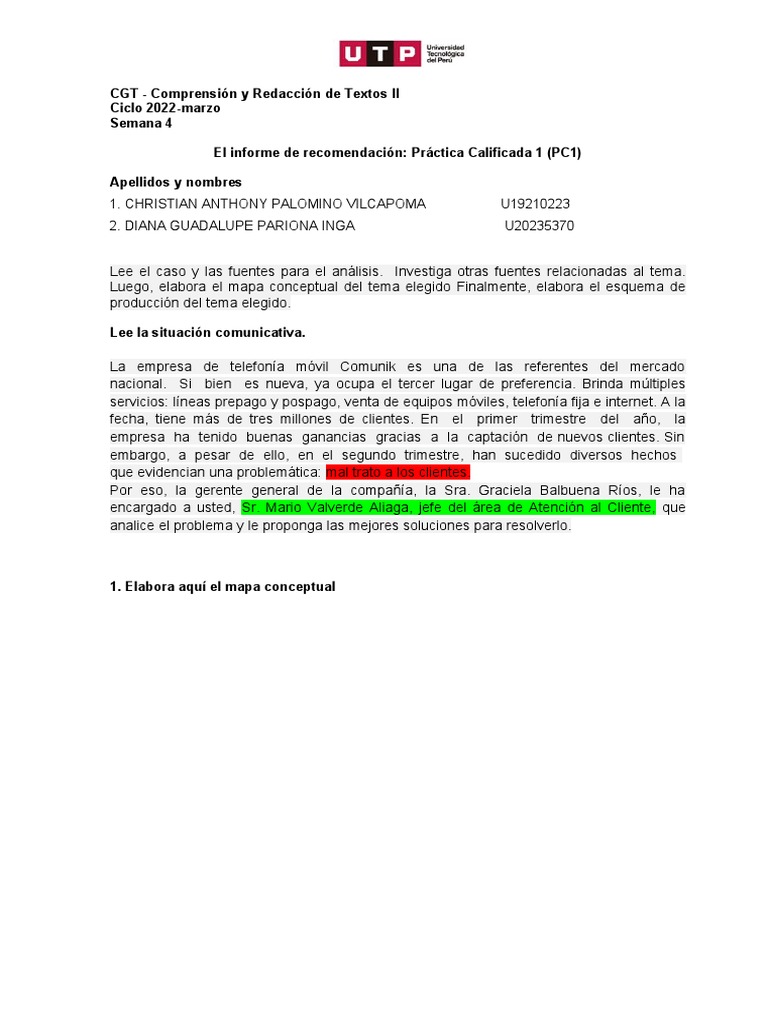 S04 - A - El Informe de Recomendación - Esquema de Redacción PC1 | PDF