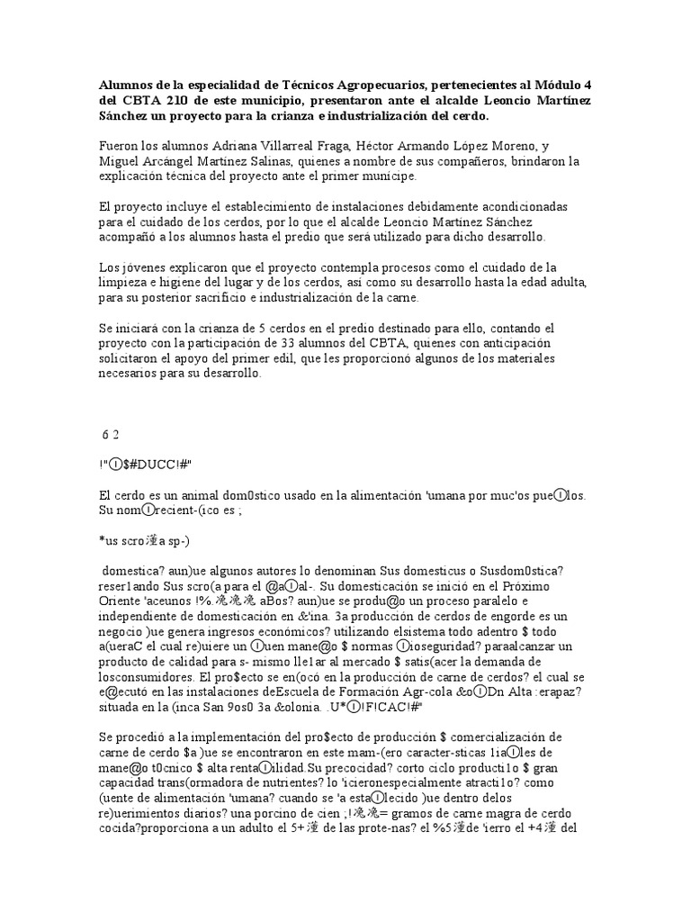 CBTA 210: Proyecto de crianza e industrialización de cerdos | PDF ...