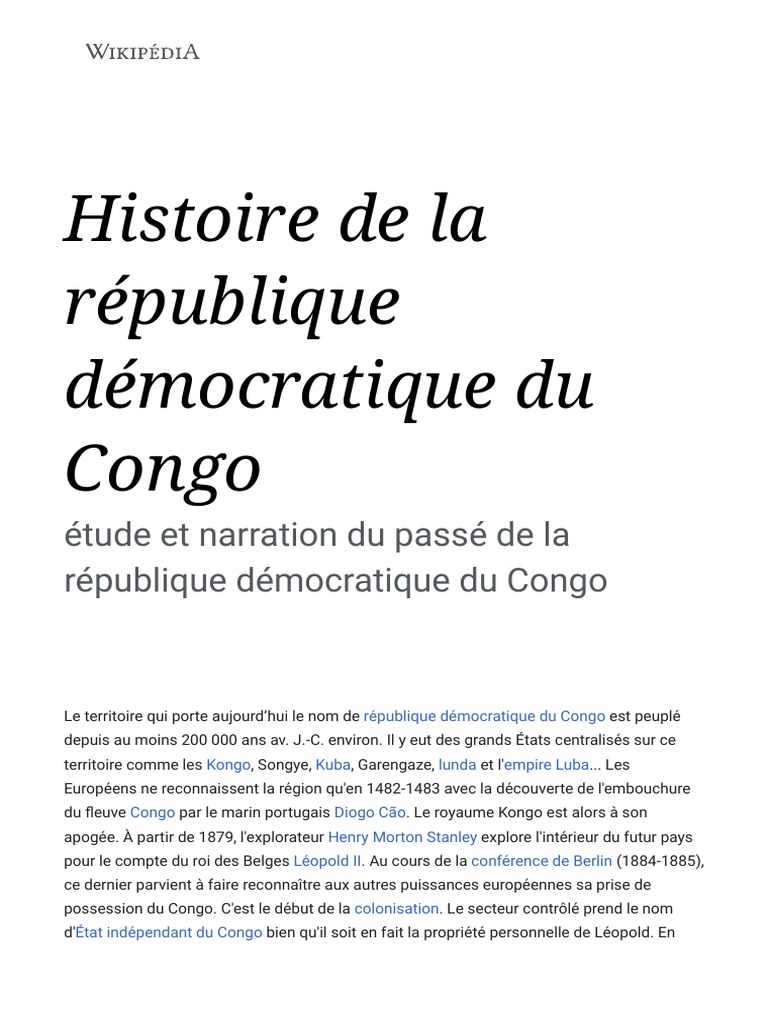 Histoire de la RDC : 1885 à aujourd'hui | PDF | République démocratique ...