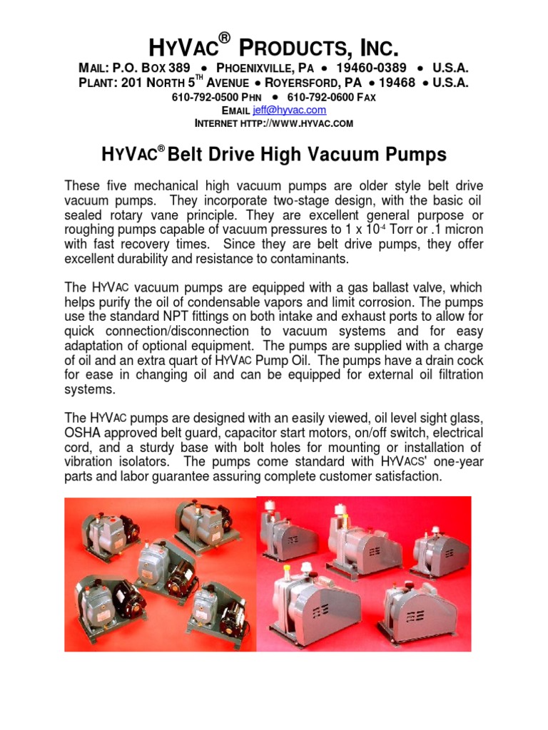HyVac 2 - 45 Spec Sheet | PDF | Pump | Vacuum