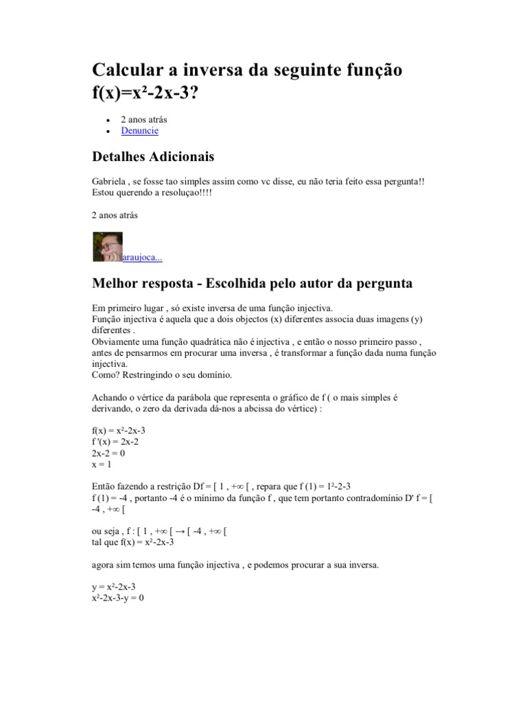 Calcular A Inversa Da Função | PDF | Domínio de denominação de uma ...