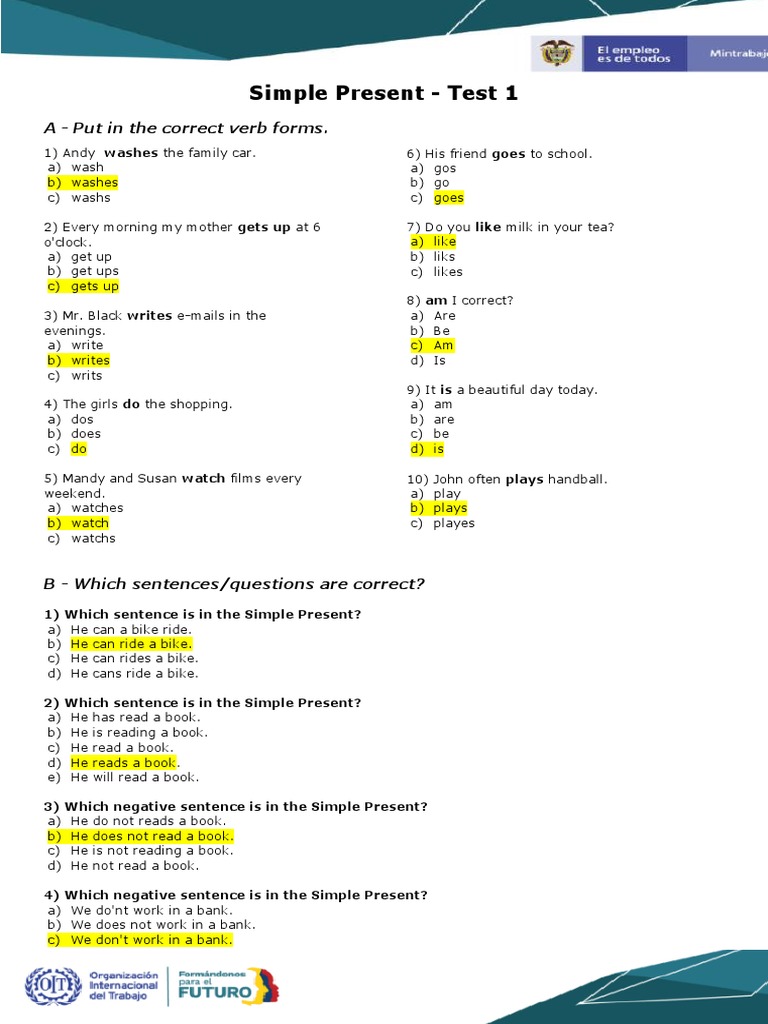 Simple Present Tense Test: Verb Forms, Questions, Negation and More ...