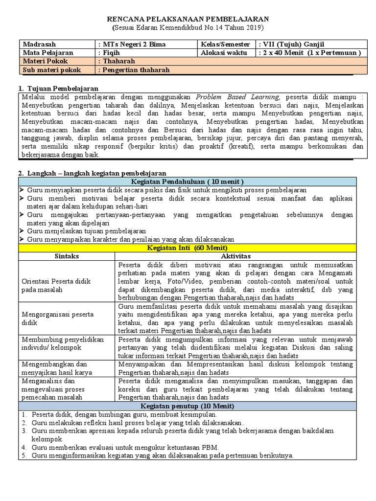 RPP FIQIH Kelas 7 HOTS - MTs N 2 Bima | PDF