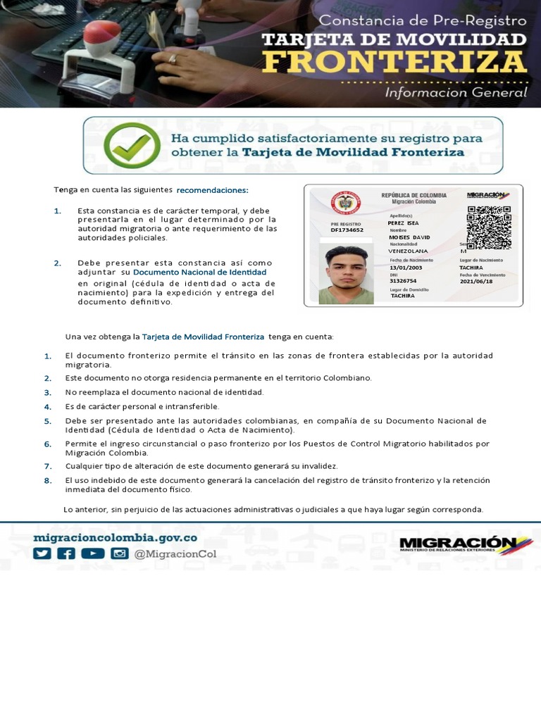 TMF Carnet-Fronterizo Nuevo COLOMBIA 2021 | PDF