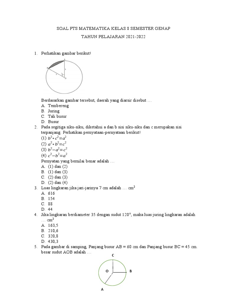 Soal PTS Matematika Kelas 8 Semester Genap | PDF | Metode & Bahan Ajar