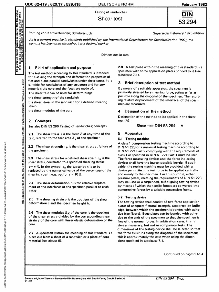 DIN Shear Testing of Sandwich Structures | PDF | Deformation ...