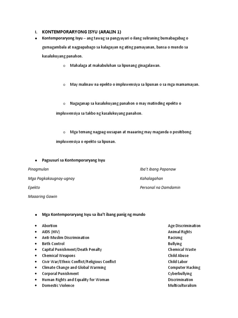 Araling Panlipunan 10 Reviewer | PDF