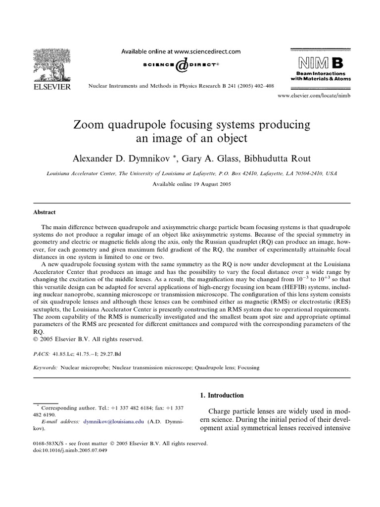Zoom Quadrupole Focusing Systems Producing An Image of An Object | PDF ...