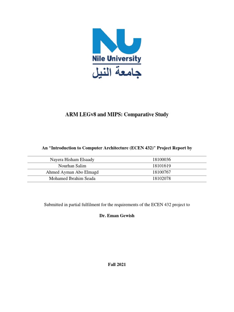 Arm Legv8 and Mips: Comparative Study: An "Introduction To Computer Architecture (Ecen 432 ...