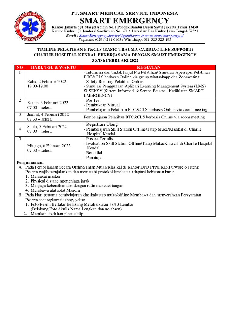 Jadwal BTCLS RS Charlie 3-6 Feb 2022 | PDF