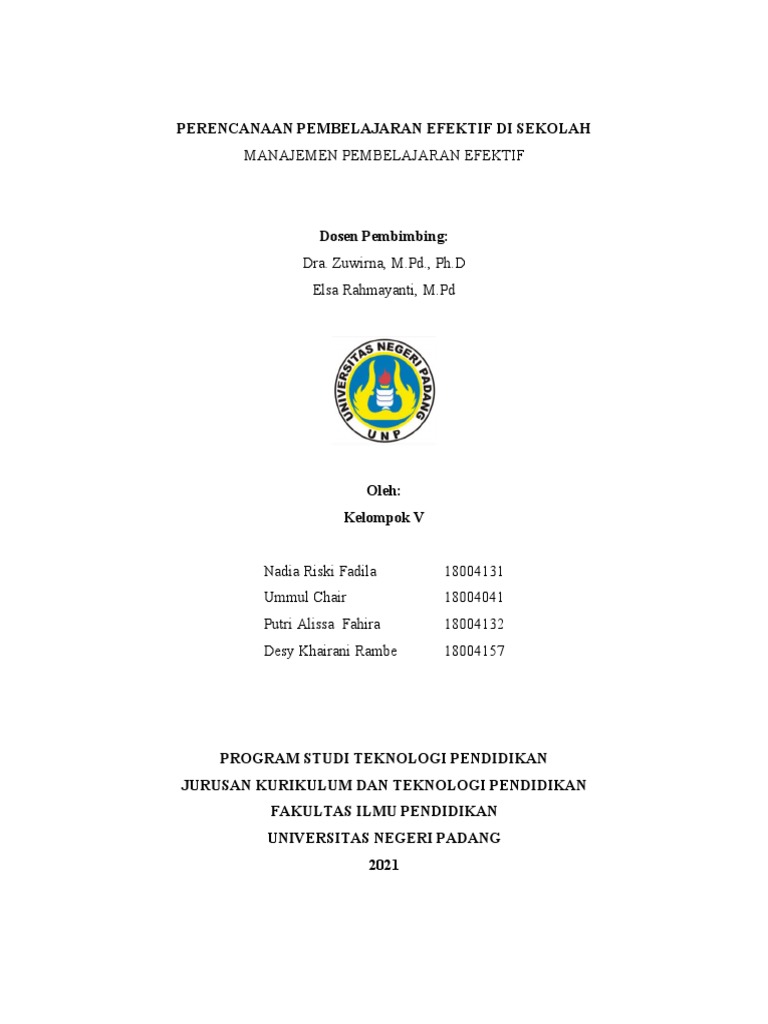 Laporan Perencanaan Pembelajaran Efektif Kel.5 | PDF