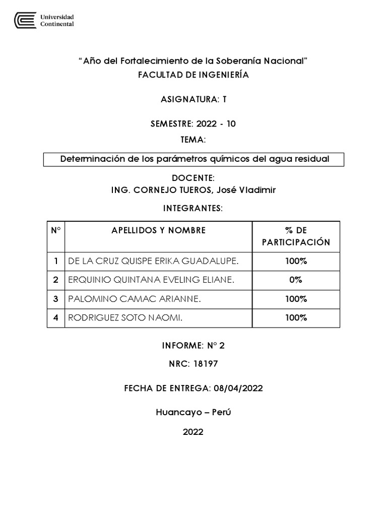 Informe de Laboratorio Semana 3 - Tratamientos de Aguas Residuales | PDF | Aguas residuales | Agua