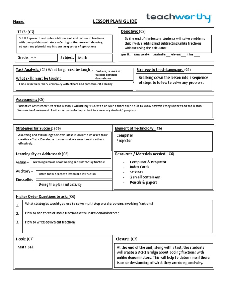Lesson Plan Guide LPG Word JC 2 1 1 1 | PDF | Educational Assessment ...