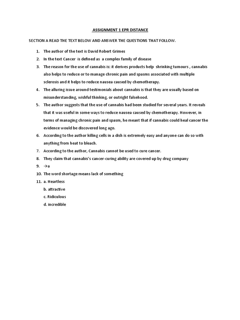 Assignment 1 Epr Distance | PDF | Cannabis | Chemotherapy