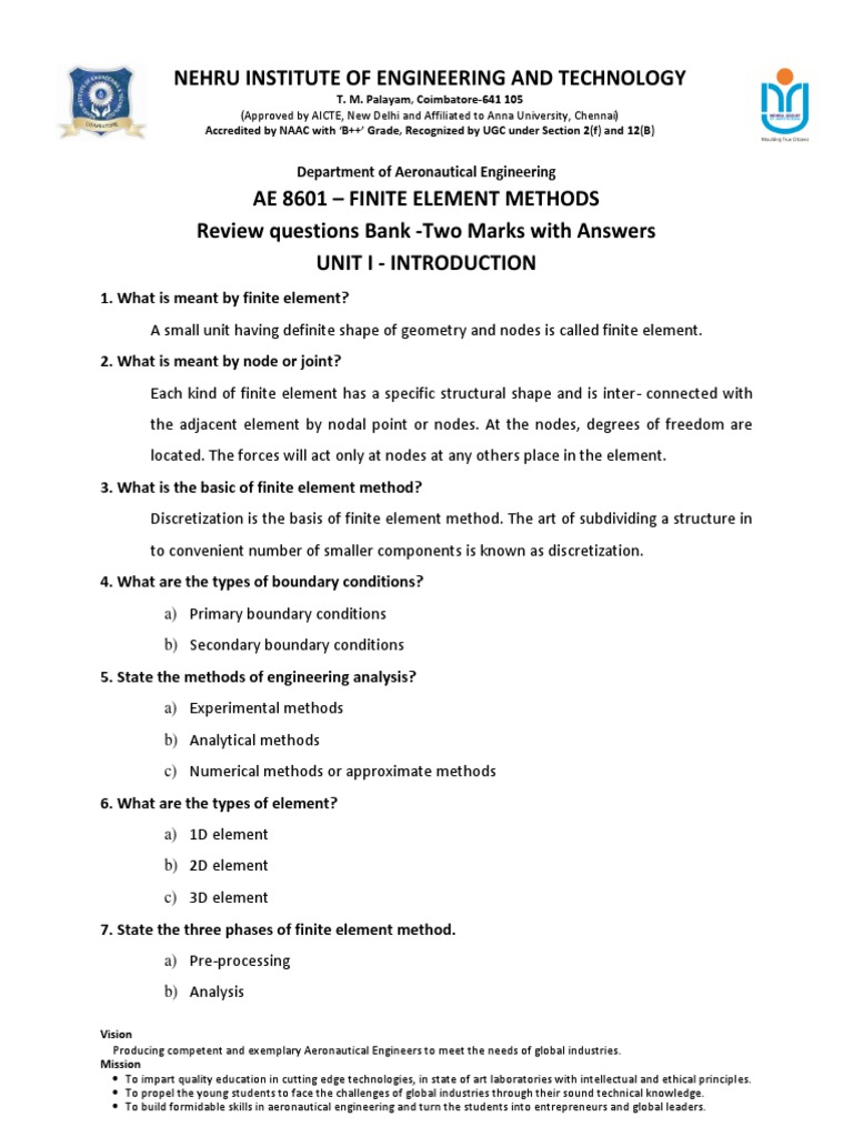 Two Mark Questions | PDF | Stress (Mechanics) | Finite Element Method