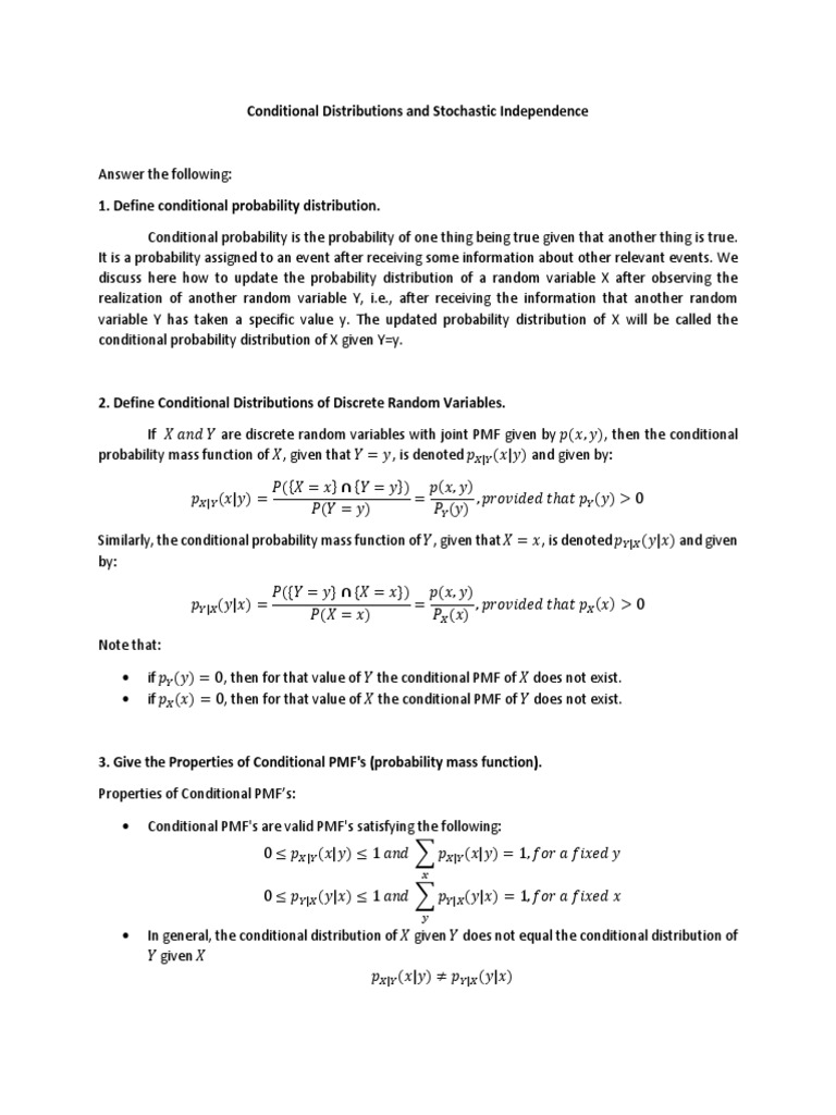 Conditional Distributions & Independence | PDF | Probability ...