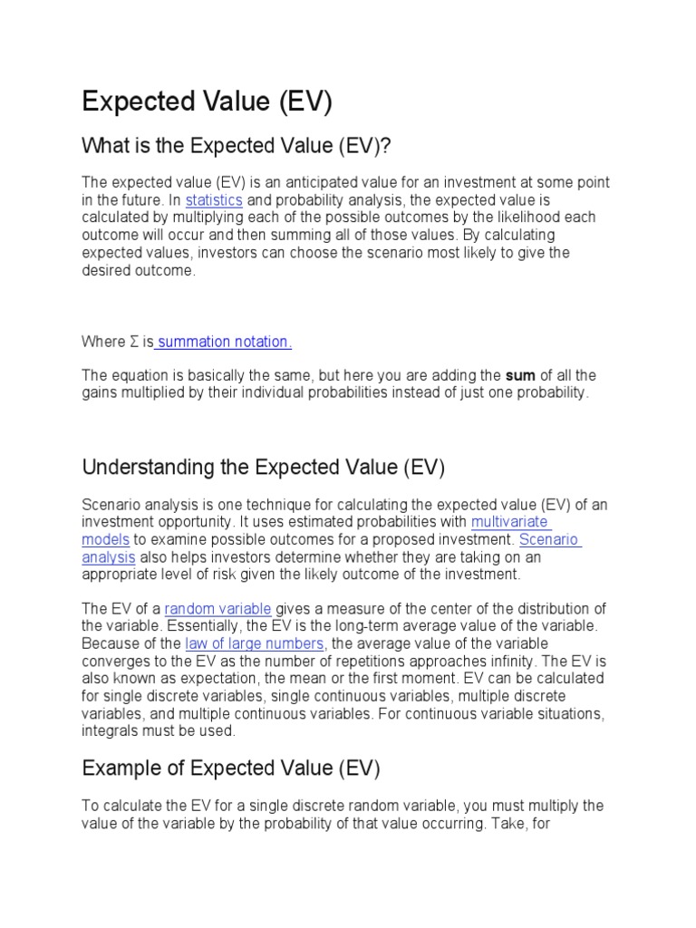 What Is The Expected Value (EV) ? | PDF | Expected Value | Probability ...