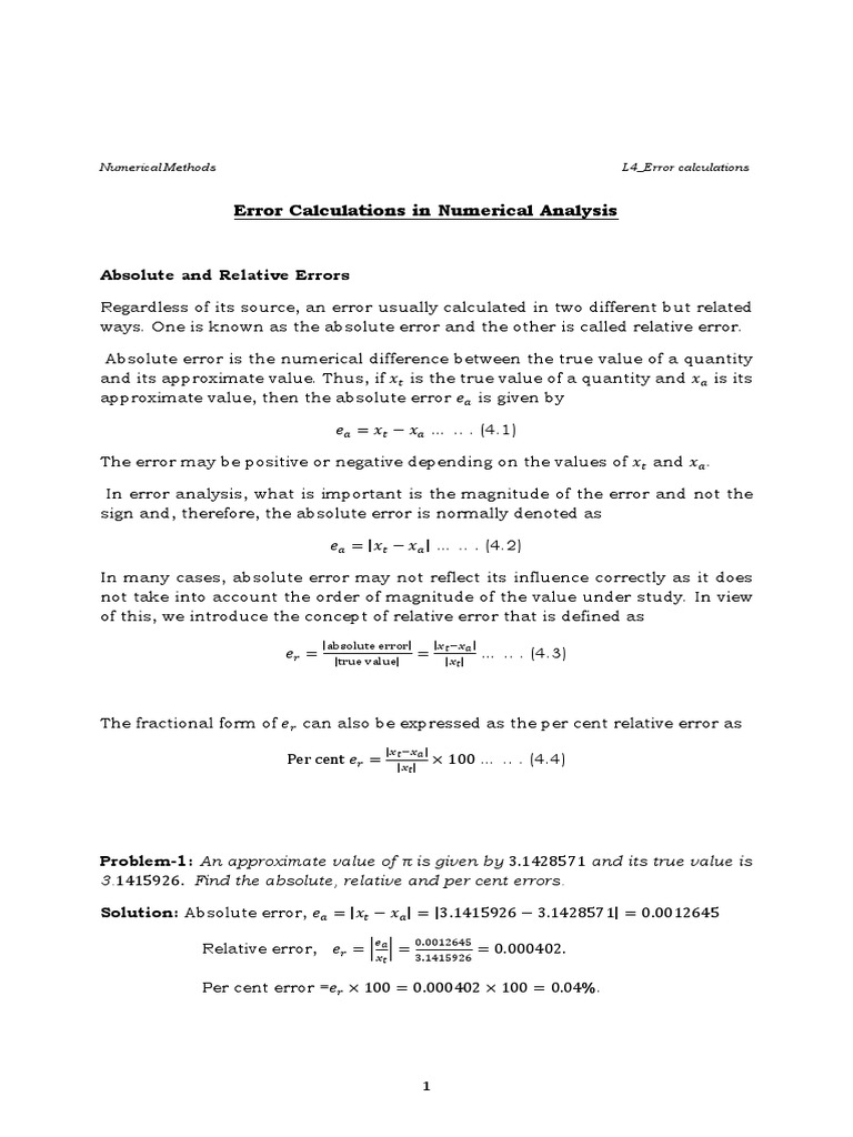 Calculating and Propagating Errors in Numerical Analysis | PDF ...
