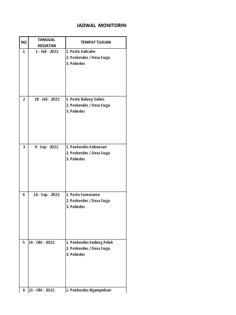 JADWAL MONEV DI PUSTU Dll. | PDF | Sains & Matematika