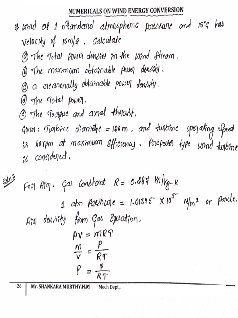 Numericals On Wind Energy | PDF | Renewable Resources | Renewable Energy