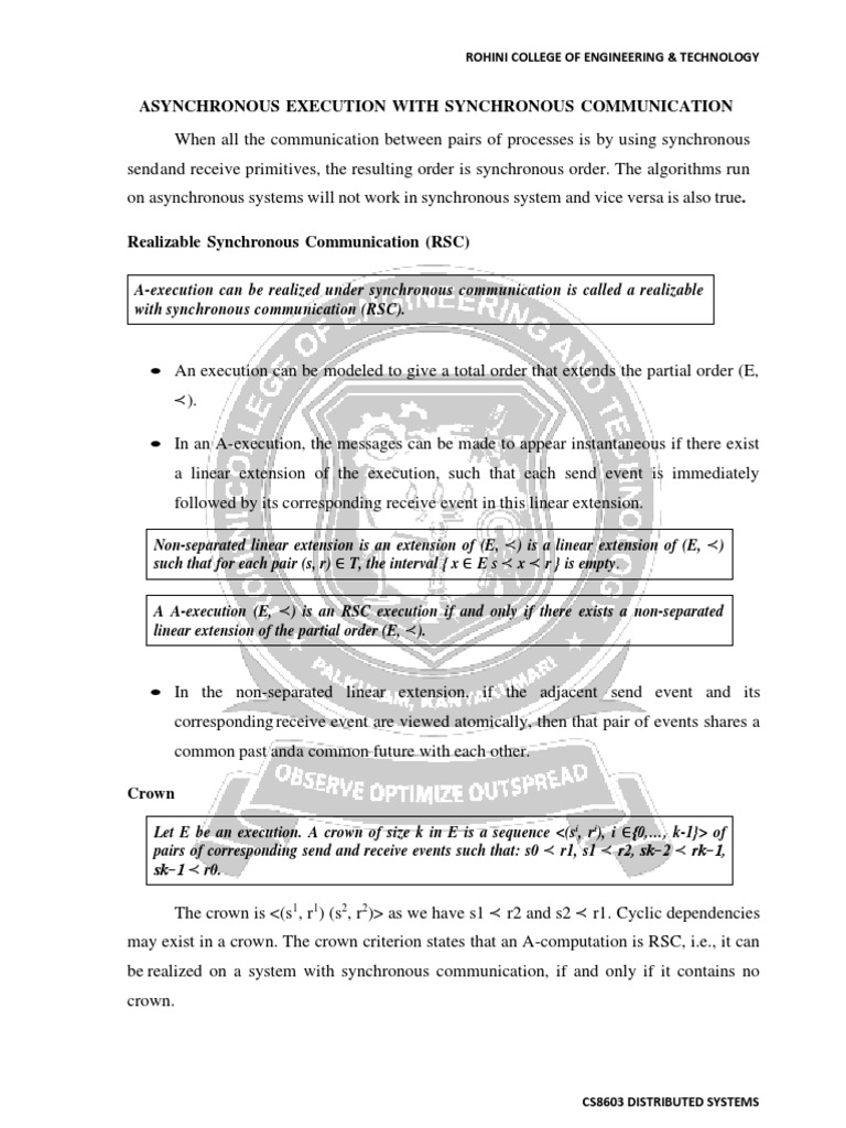Asynchronous Execution With Synchronous Communication: Rohini College ...