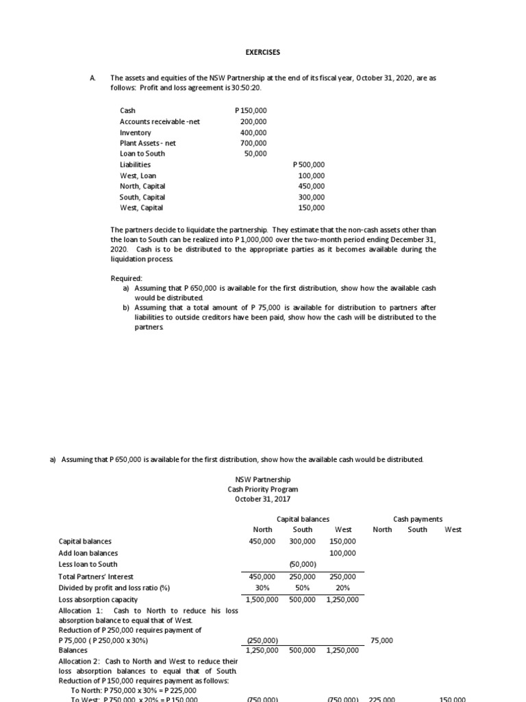 Partnership Liquidation Exercises | PDF | Financial Accounting | Economies