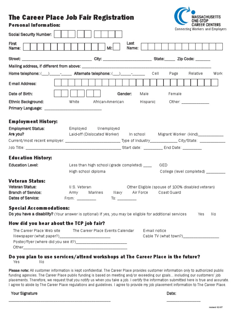 Job Fair Placement Registration Form | PDF | Employment