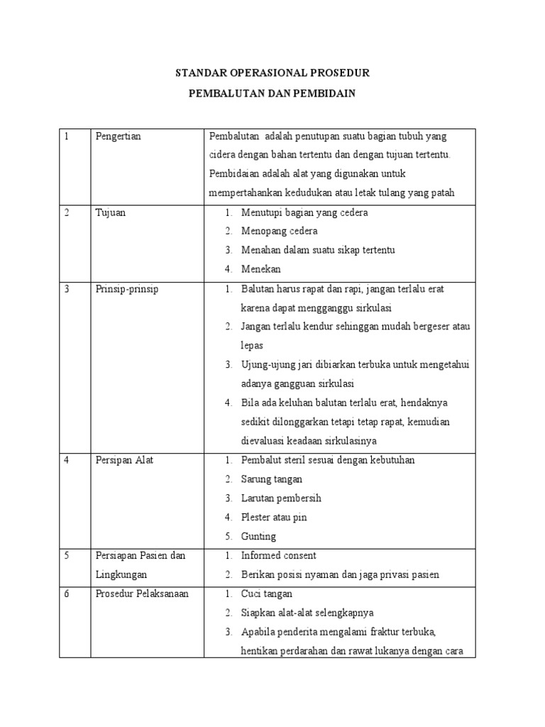 STANDAR OPERASIONAL PELAKSANAAN PEMBALUTAN DAN PEMBIDAIAN | PDF