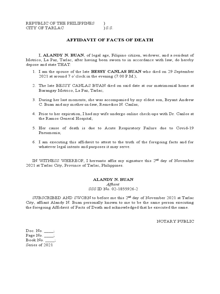 Affidavit of Facts of Death | PDF