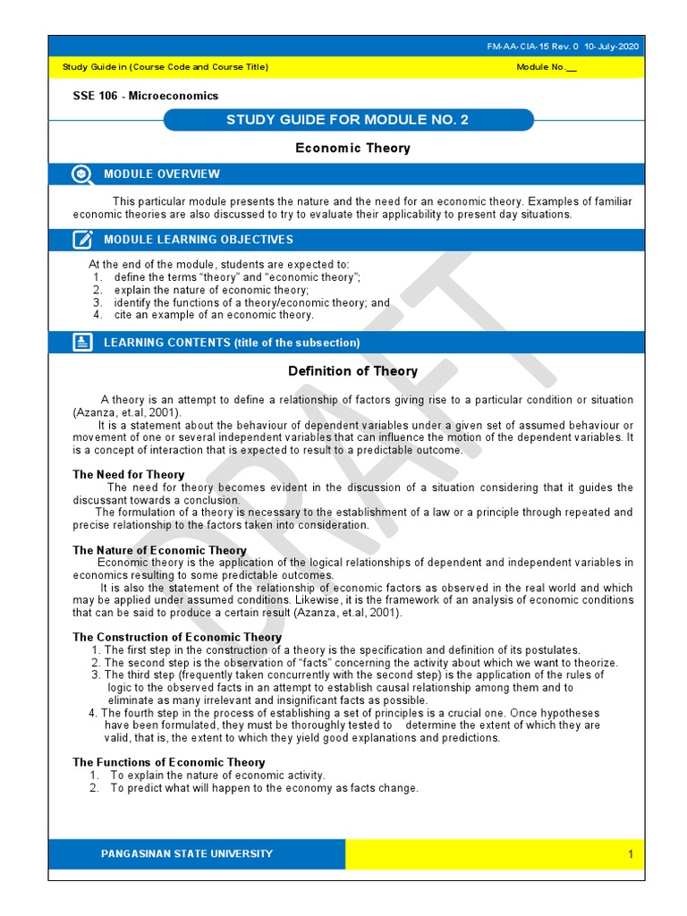 Study Guide For Module No. 2: Economic Theory | PDF | Economics | Theory