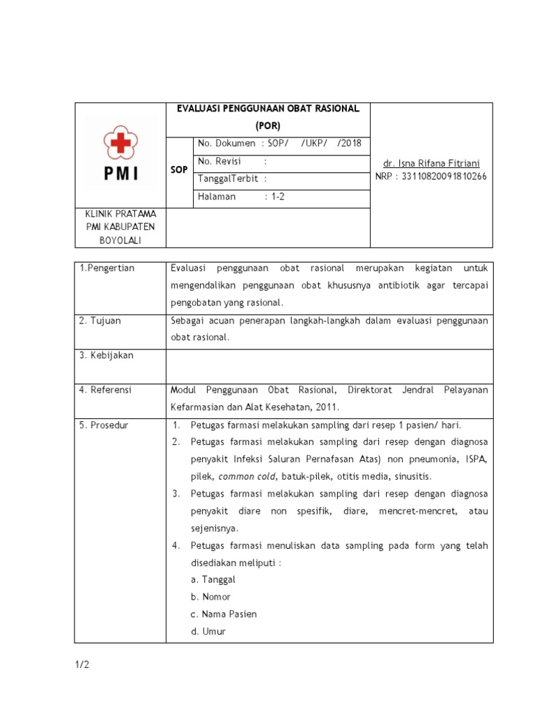 Sop Penggunaan Obat Rasional (Por) | PDF