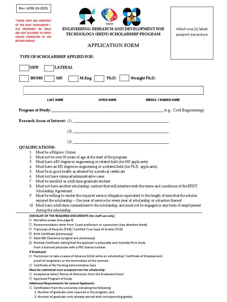 ERDT Scholarship Application Form-2022 | PDF | Doctor Of Philosophy ...