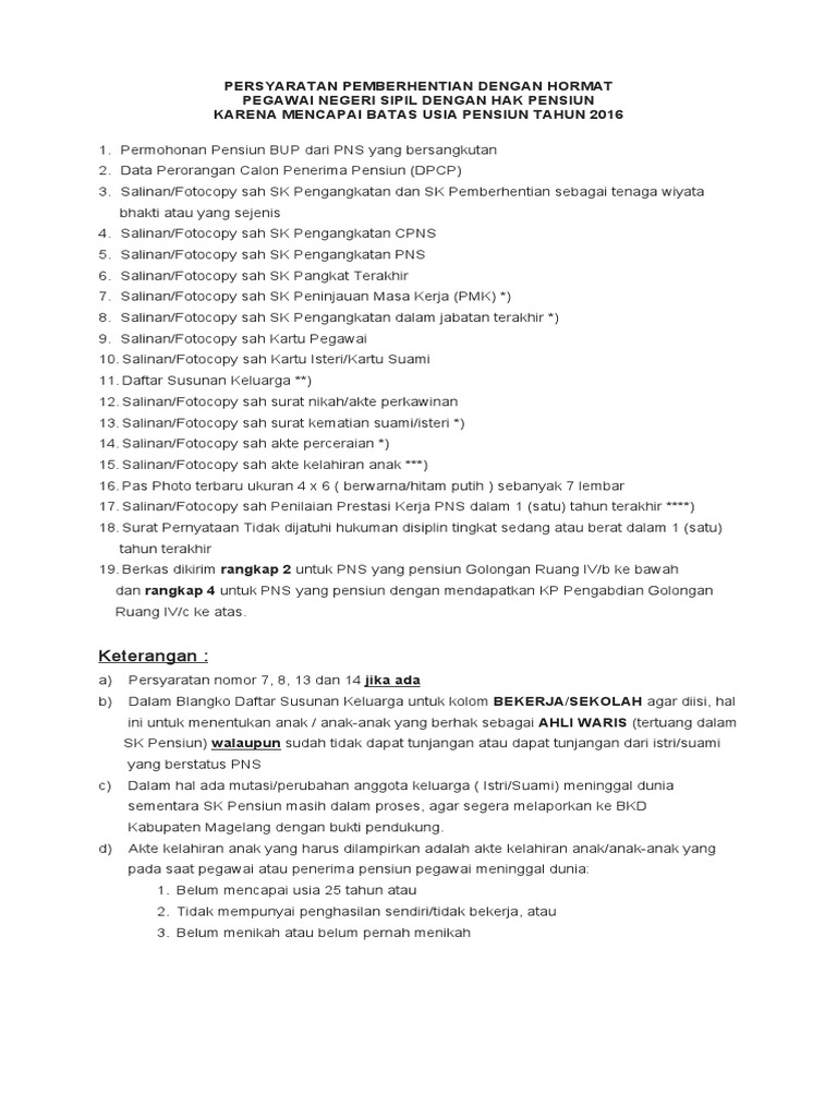Persyaratan Pensiun PNS 2016 | PDF