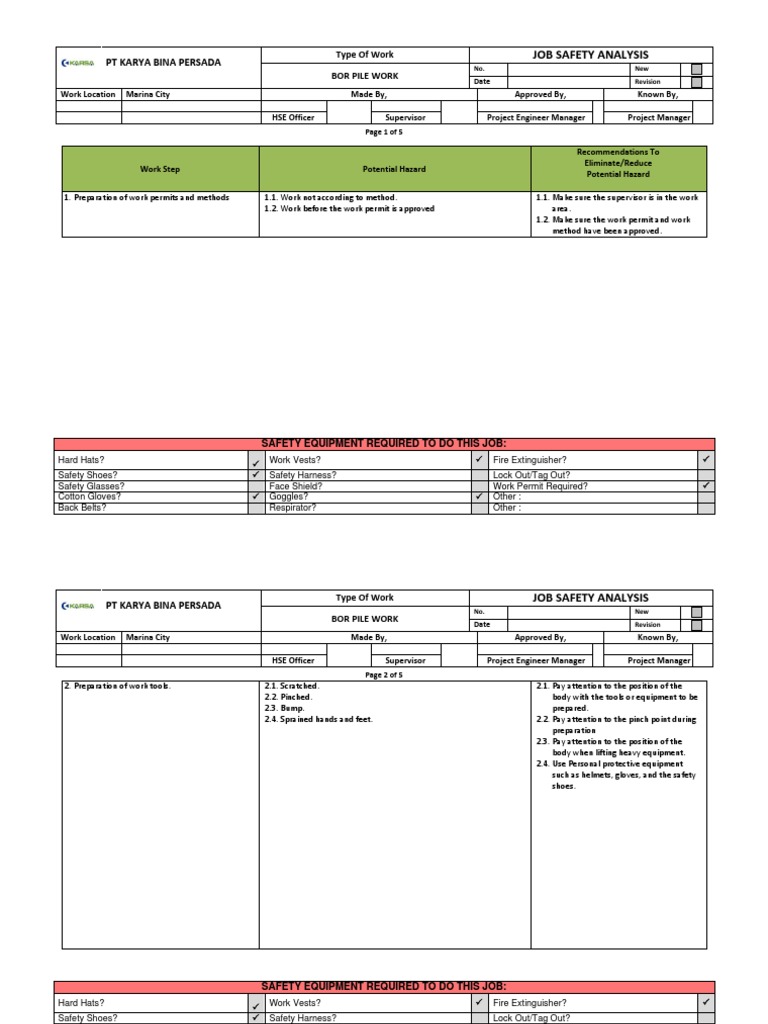 JSA - Bore Pile - Marina City | PDF | Personal Protective Equipment ...