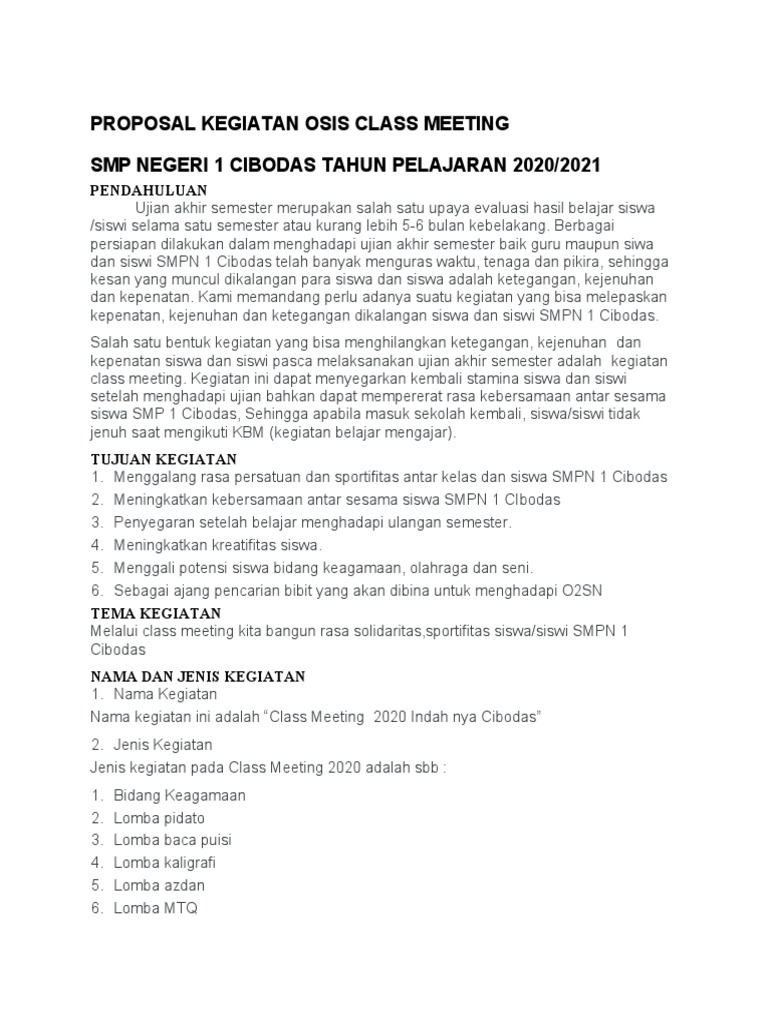 Proposal Class Meeting SMPN 1 Cibodas | PDF | Griya & Taman