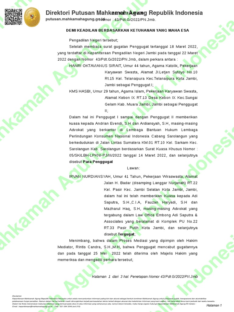 Putusan 43 PDT.G 2022 PN JMB 20220625105521 | PDF