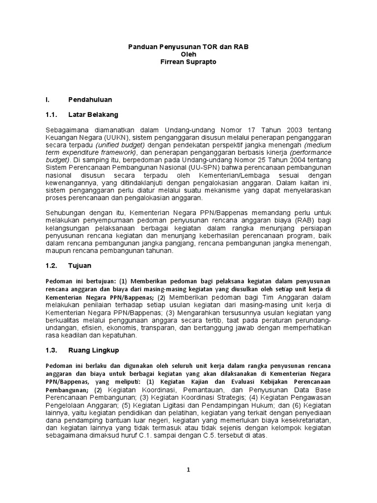 Panduan Penyusunan TOR RAB v0 Firrean | PDF | Pengelolaan Keuangan & Uang