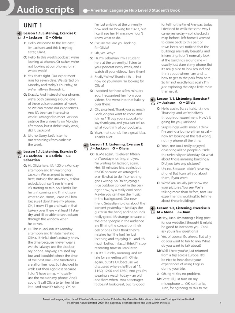 Unit 1: American Language Hub Level 3 Student's Book | PDF | English ...