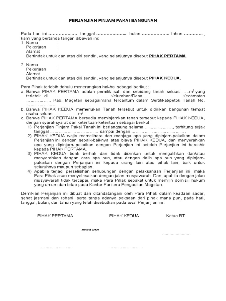 Perjanjian Pinjam Pakai Tanah | PDF