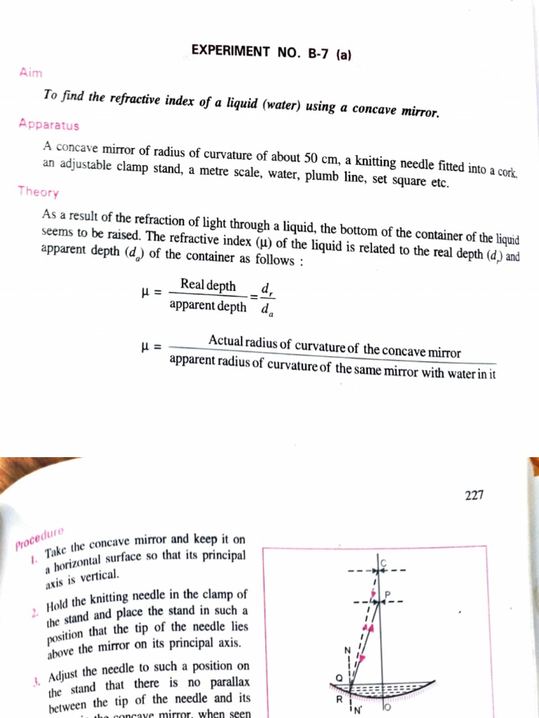 To find refractive index of a liquid using concave mirror | PDF ...