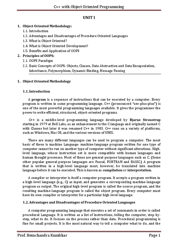 CPP With Oop Notes | PDF | Object Oriented Programming | Class ...