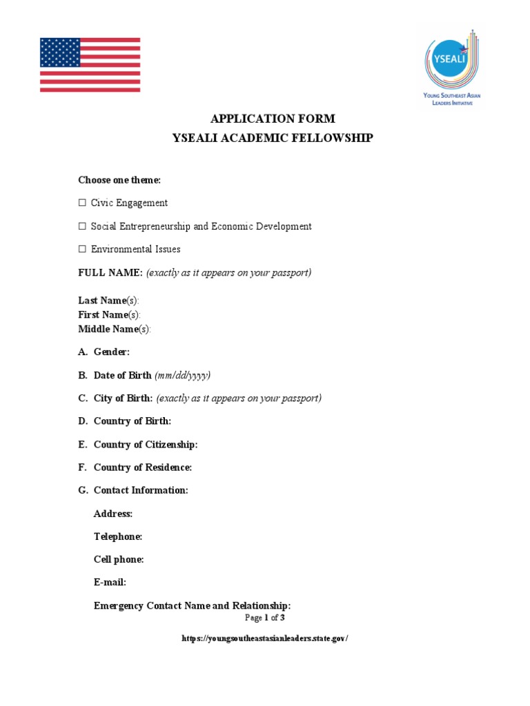 YSEALI Academic Fellowship Application Form | PDF | Career & Growth ...