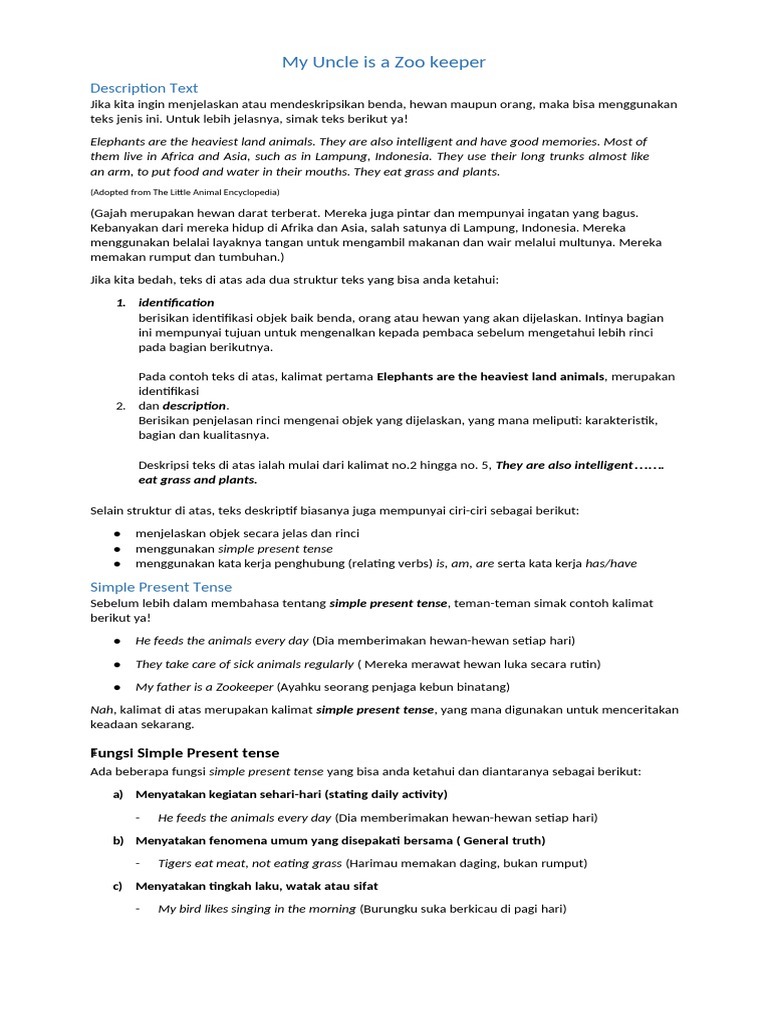 Chap 7. My Uncle Is A Zoo Keeper - Docx-Dikonversi | PDF